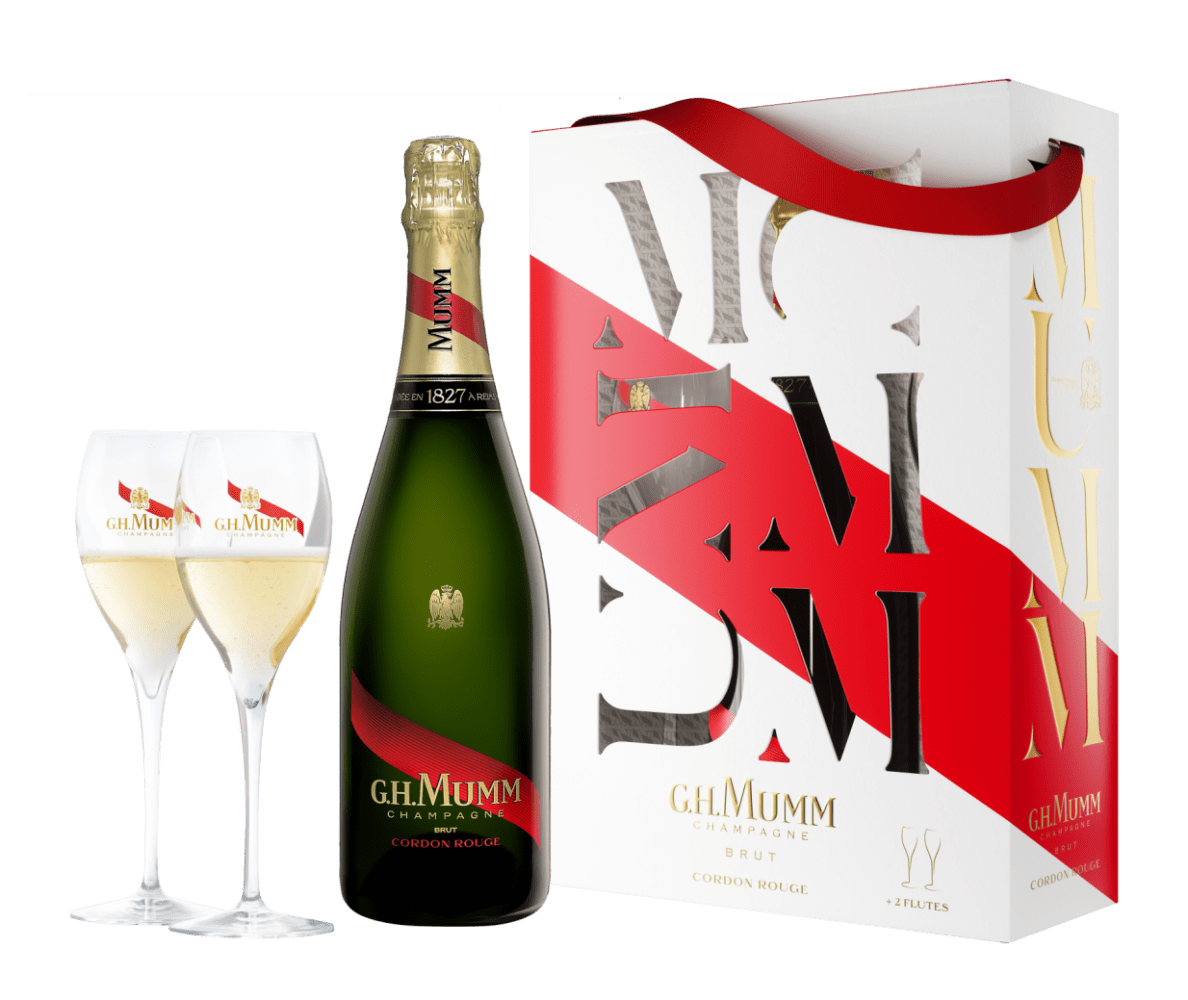 Mumm Grand Cordon Champagne & Flutes - Buy online at The Good Wine Co
