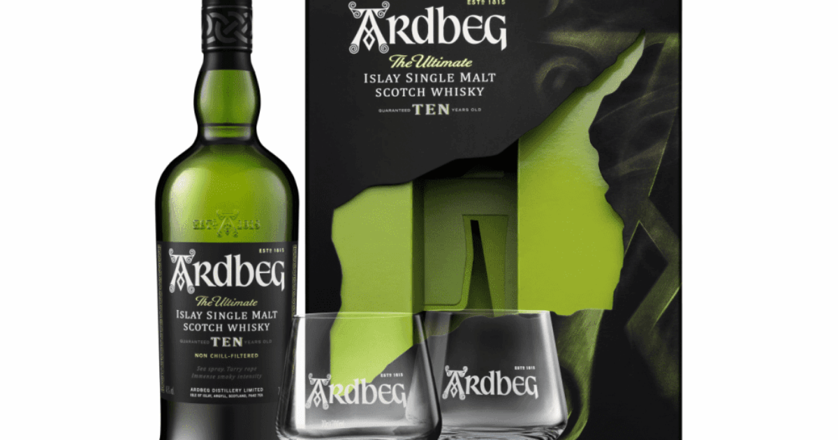 Ardbeg 10 Year Old Single Malt Whisky (Two Glass Gift Set)